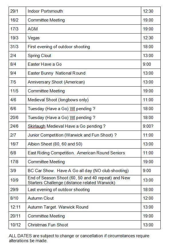 Calendar | BCCB Archery